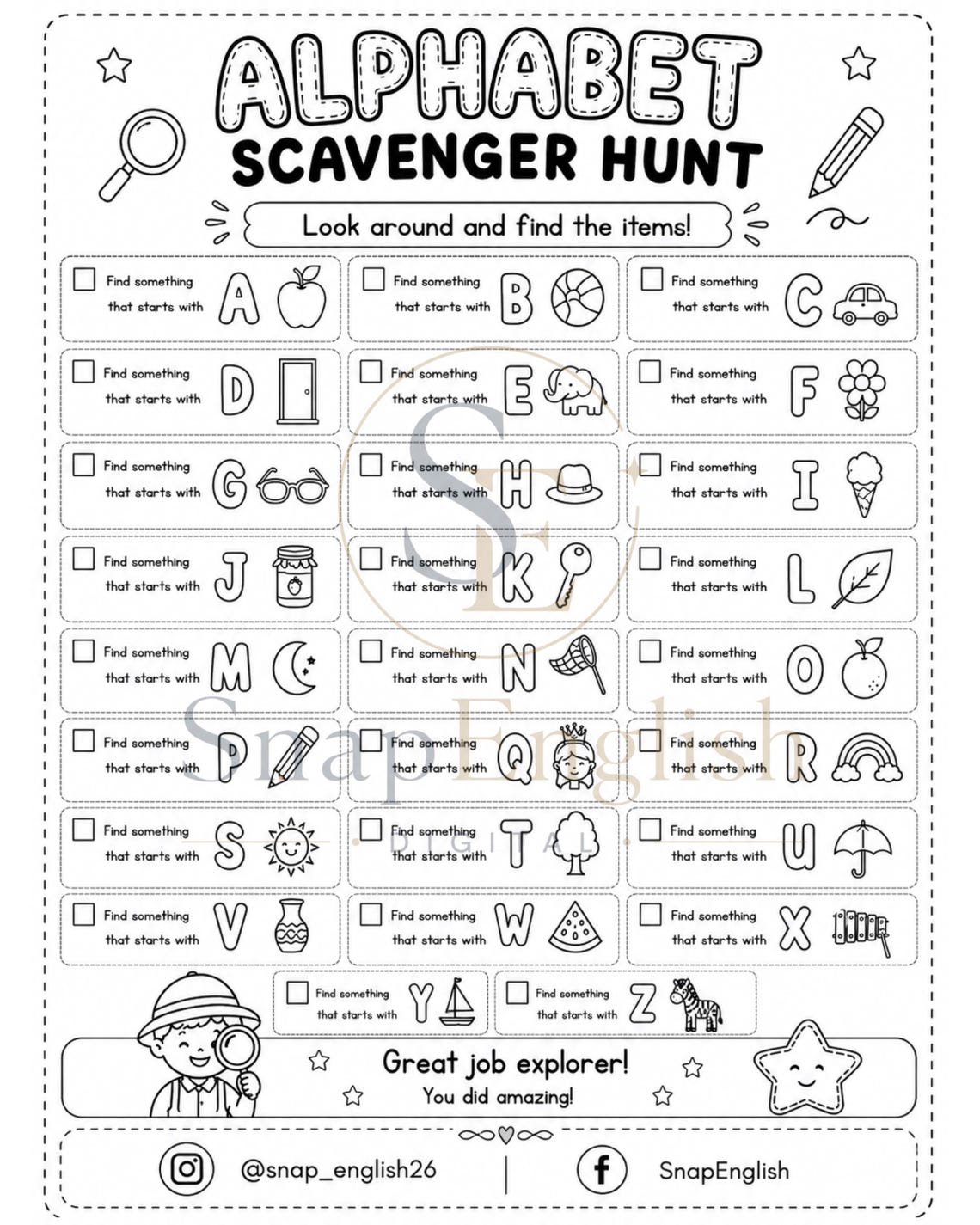 Alphabet Scavenger Hunt Printable | Phonics Activity Worksheet (digital ...