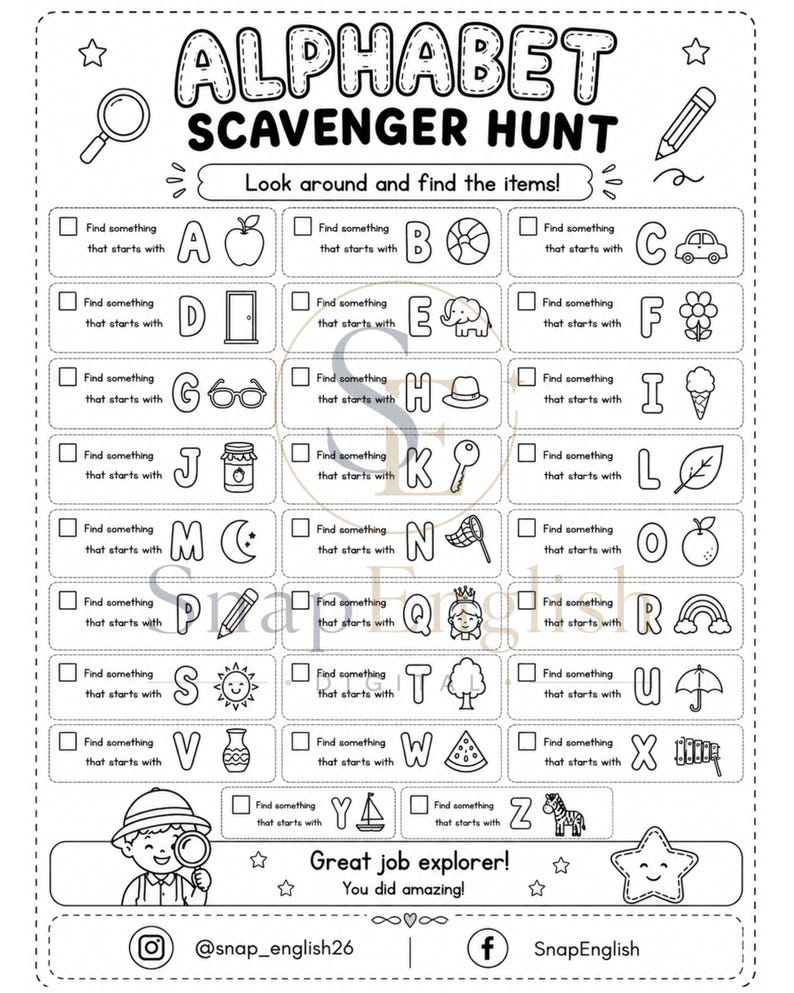 Alphabet Scavenger Hunt Printable | Phonics Activity Worksheet (digital ...