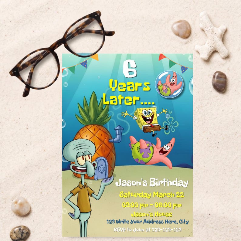 Editable Sponge Birthday Invitation Template, Under the Sea Sponge ...