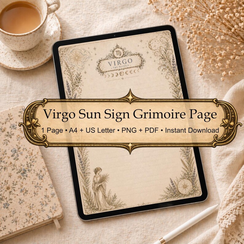 Virgo Grimoire Page Printable, Zodiac Astrology Journal Insert, Book of ...