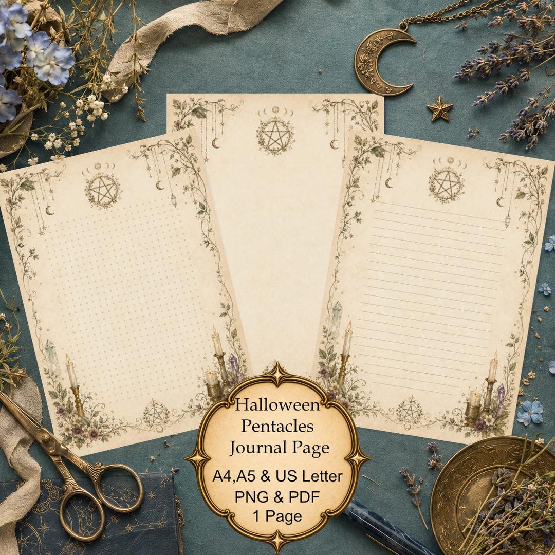 Halloween Journal Insert With Pentacles Illustration, Pentacle Grimoire ...