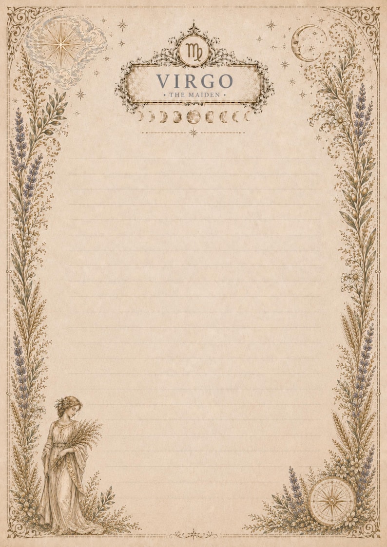 Virgo Grimoire Page Printable, Zodiac Astrology Journal Insert, Book of ...