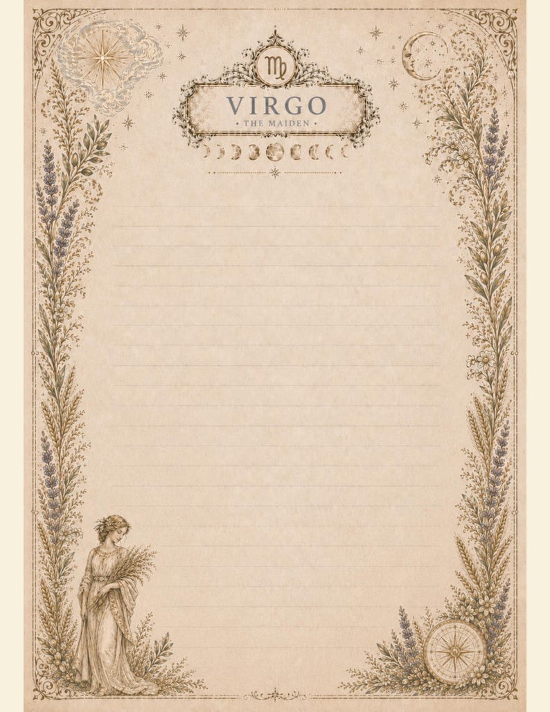 Virgo Grimoire Page Printable, Zodiac Astrology Journal Insert, Book of ...