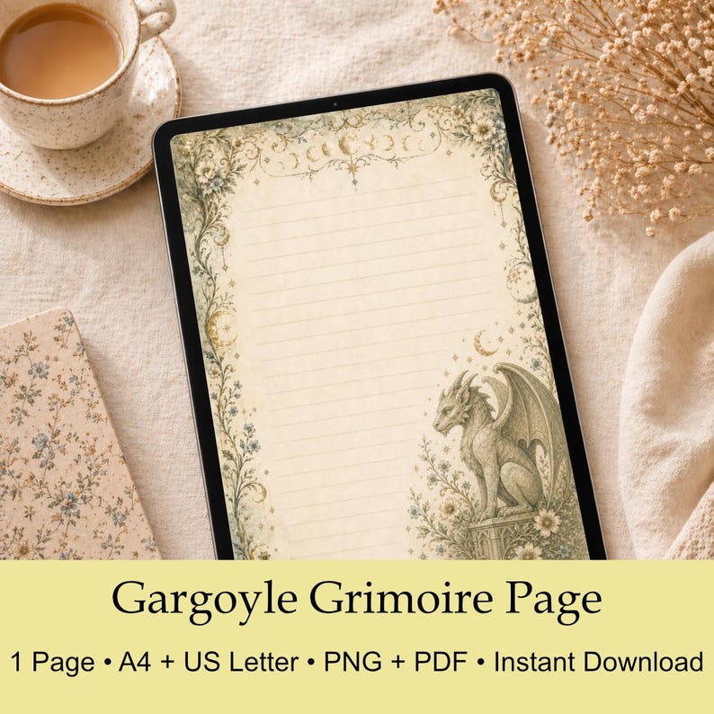 Gargoyle Gothic Writing Paper | Dark Fantasy Grimoire Insert ...