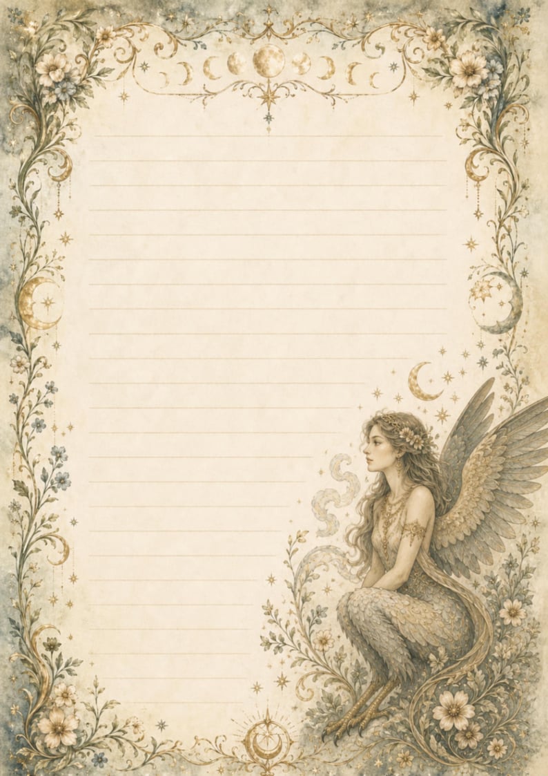 Harpy Mythology Journal Page | Printable Fantasy Stationery | Witchy ...