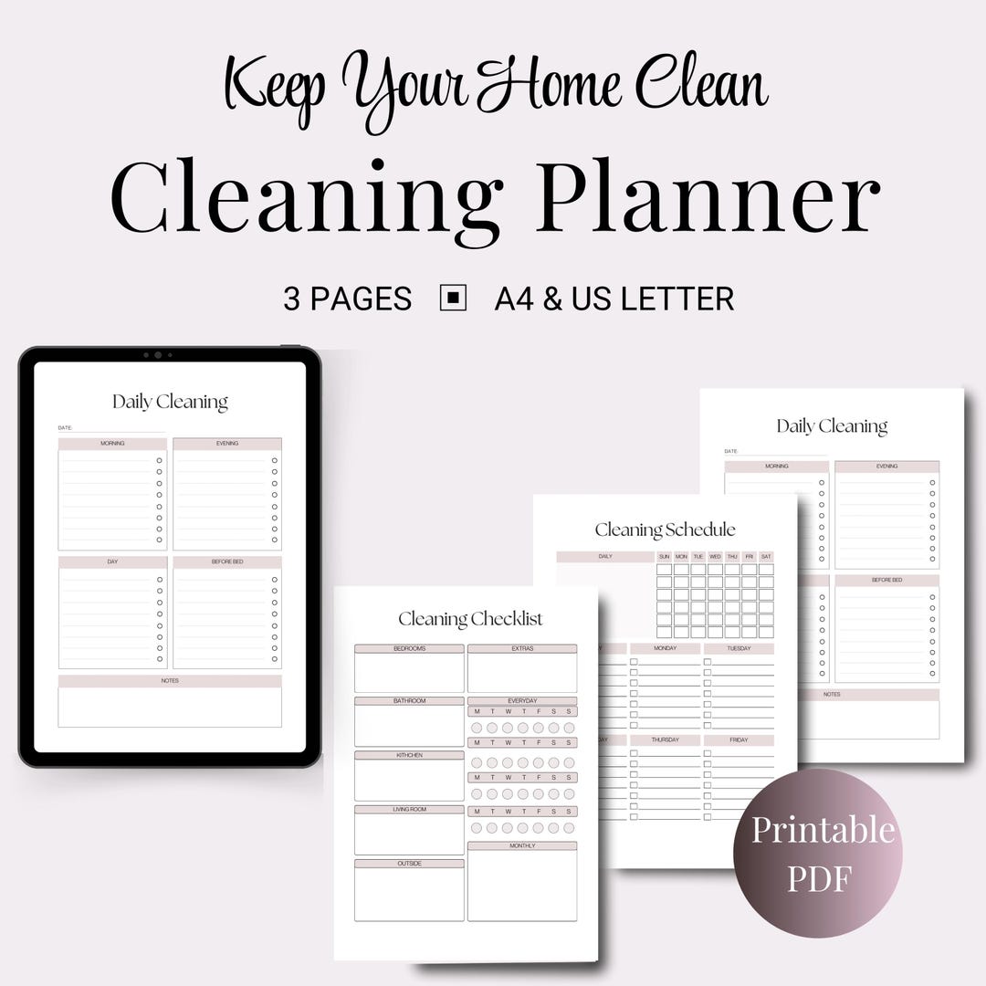 Cleaning Planner Printable PDF A4 US Letter Cleaning Schedule Checklist ...