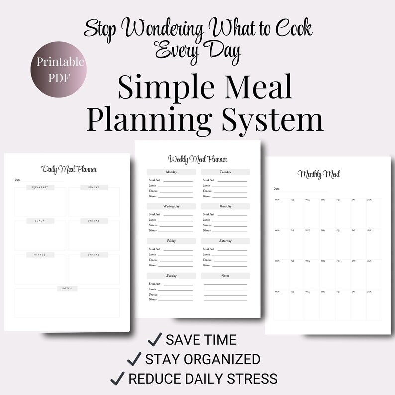 Meal Planner Printable PDF Weekly Menu Plan Simple Food Organizer A4 US ...