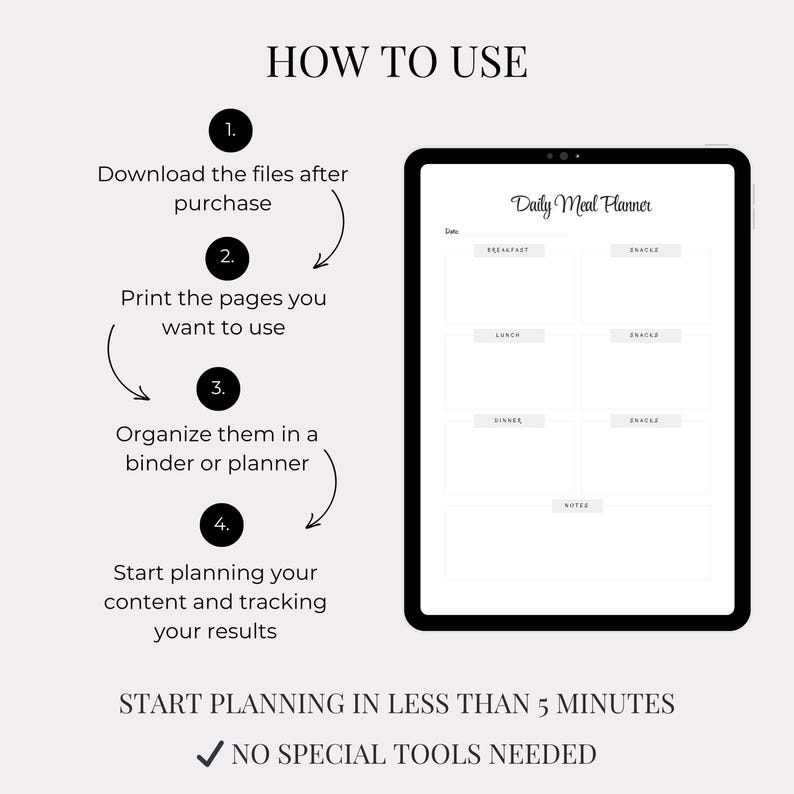 Meal Planner Printable PDF Weekly Menu Plan Simple Food Organizer A4 US ...