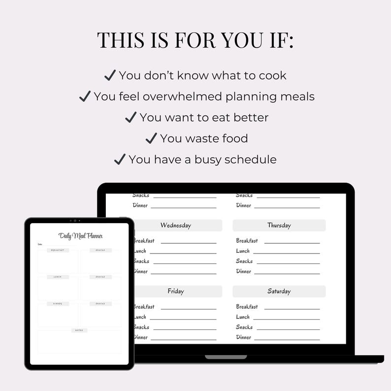Meal Planner Printable PDF Weekly Menu Plan Simple Food Organizer A4 US ...