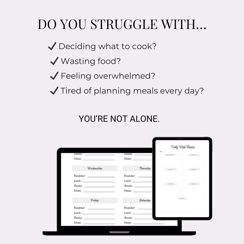 Meal Planner Printable PDF Weekly Menu Plan Simple Food Organizer A4 US ...