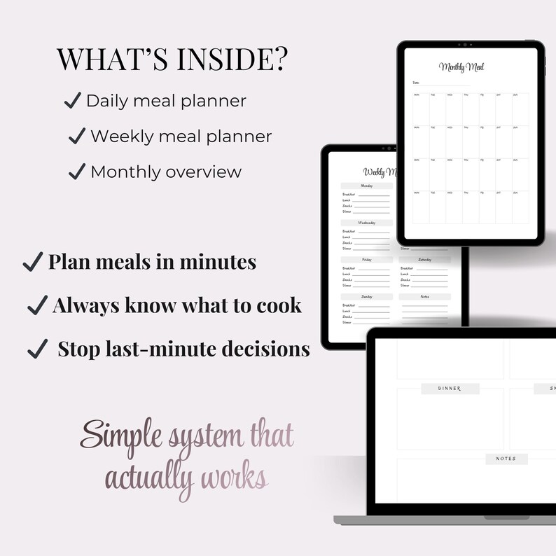 Meal Planner Printable PDF Weekly Menu Plan Simple Food Organizer A4 US ...