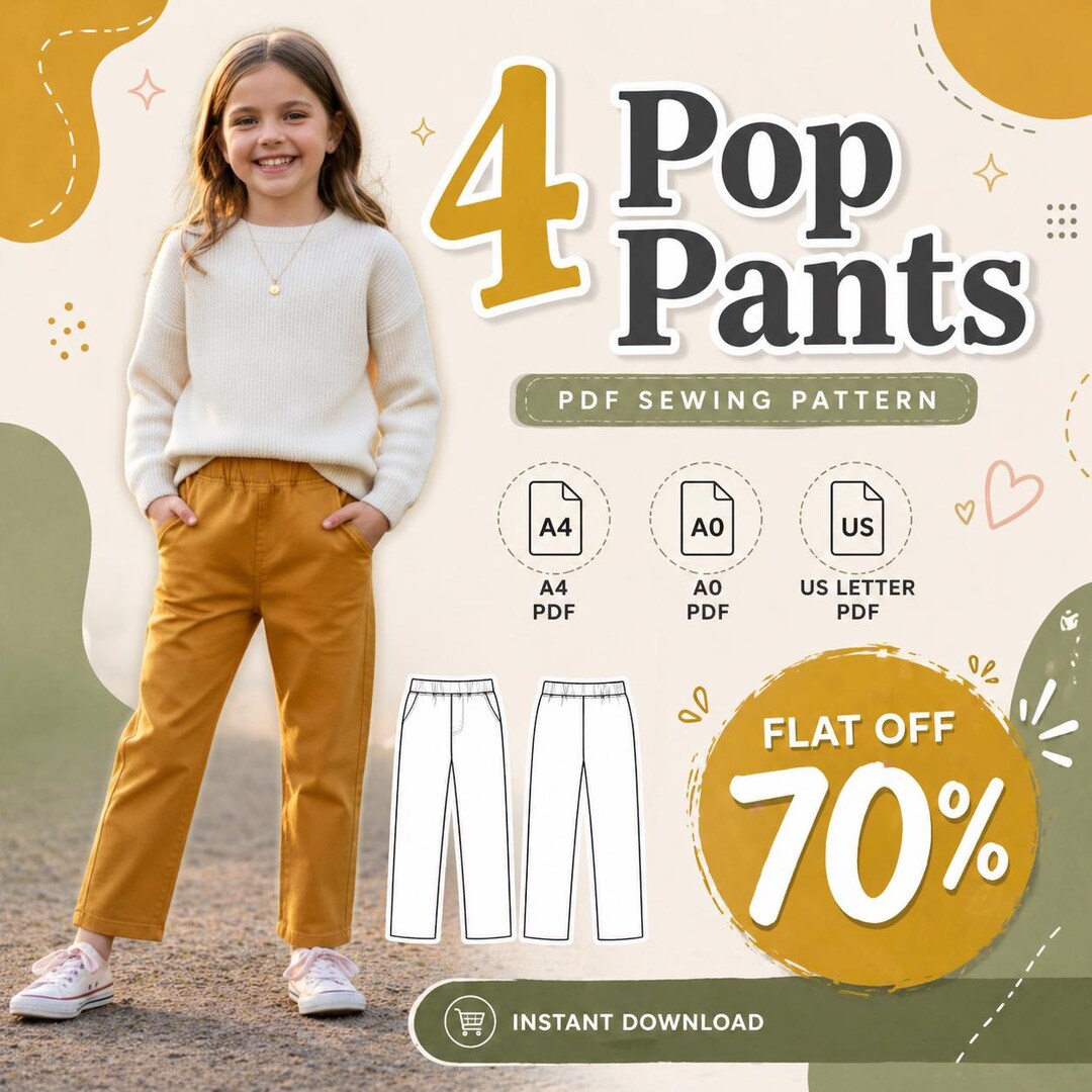 Girls Pants Sewing Pattern| 4 Pop Pants Pattern | Kids Trousers Pattern ...