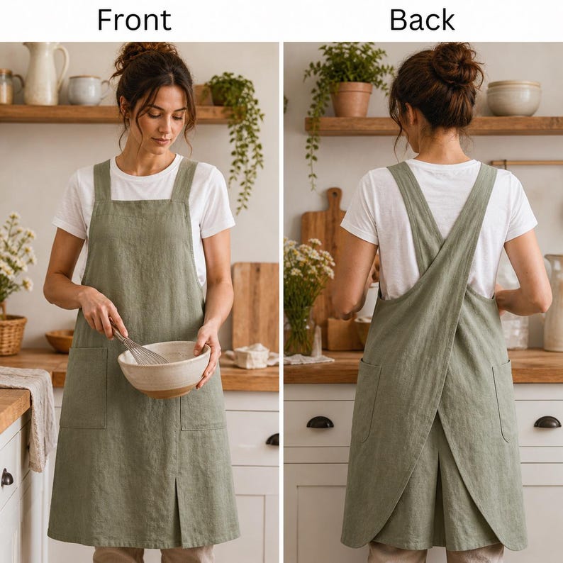 Linen Cross Back Apron PDF Pattern, Japanese Apron Sewing Pattern ...