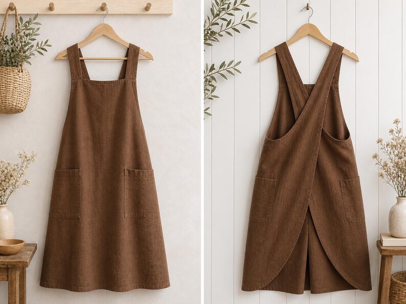 Linen Cross Back Apron PDF Pattern, Japanese Apron Sewing Pattern ...