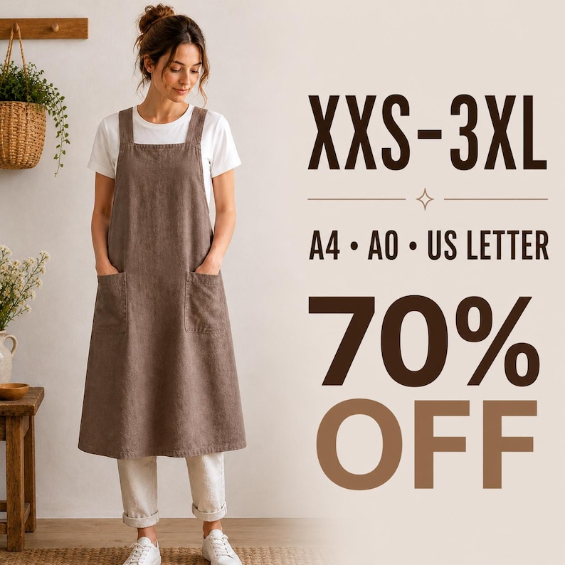 Linen Cross Back Apron PDF Pattern, Japanese Apron Sewing Pattern ...