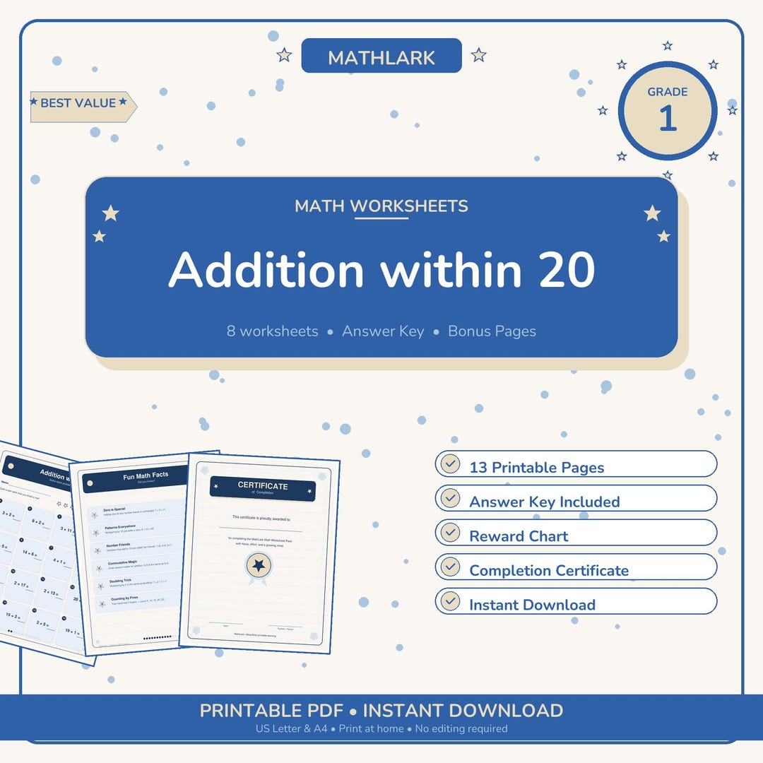 Addition Within 20 | Grade 1 Printable Math Worksheets | Answer Key ...