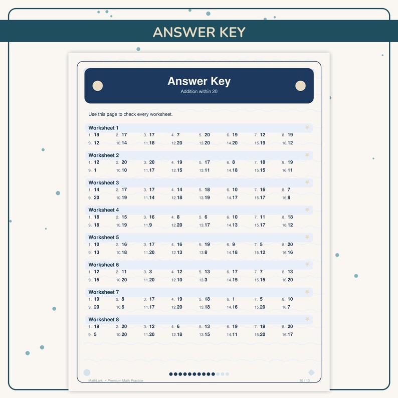 Addition Within 20 — Printable Math Worksheets | Grade 1 | Answer Key ...