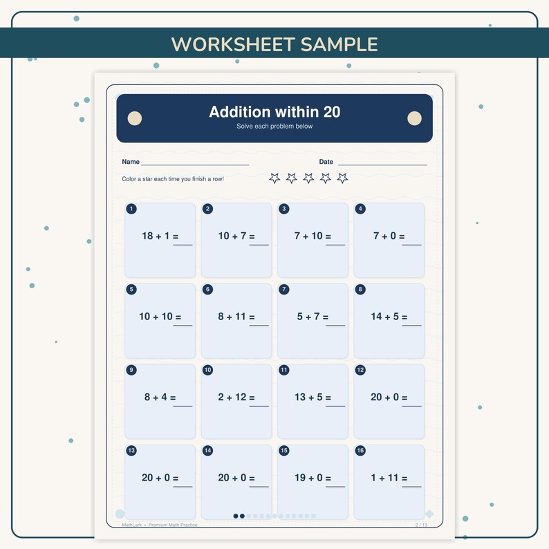 Addition Within 20 — Printable Math Worksheets | Grade 1 | Answer Key ...
