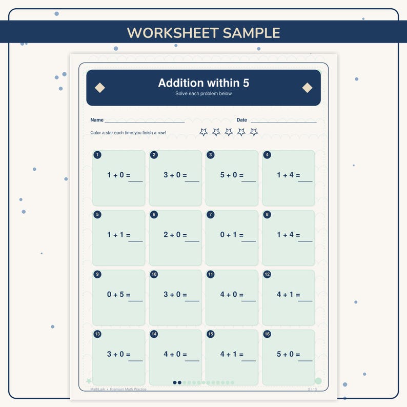 Addition Within 5 | Printable Grade K Math Pack | Reward Chart & PDF ...