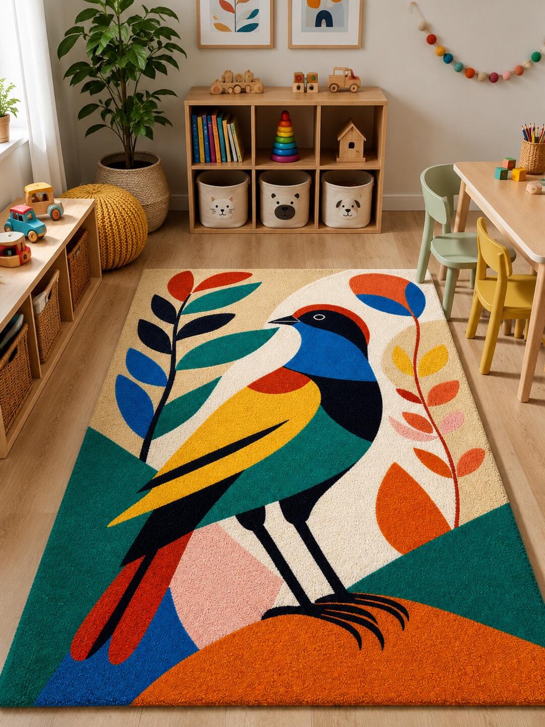 Hand Tufted Colorful Bird Kids Rug, Modern Animal Area Rug, Tufted ...