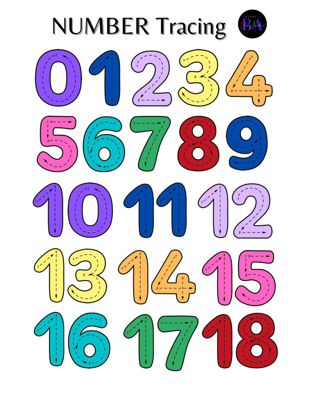 Number Tracing Colorful - Etsy