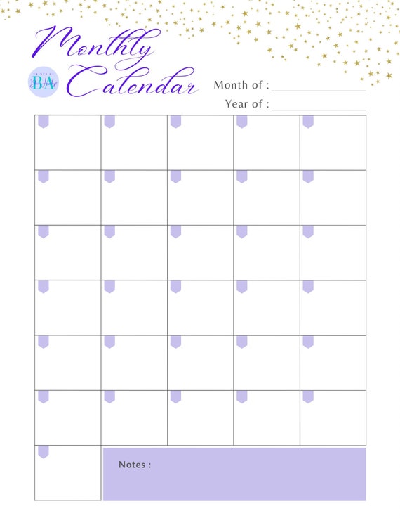 Monthly Calendar Lavendar Starfall - Etsy