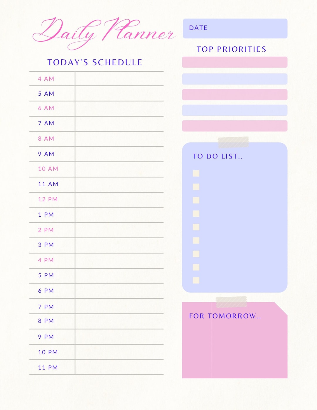 Hourly Daily Planner Lavender Rose - Etsy