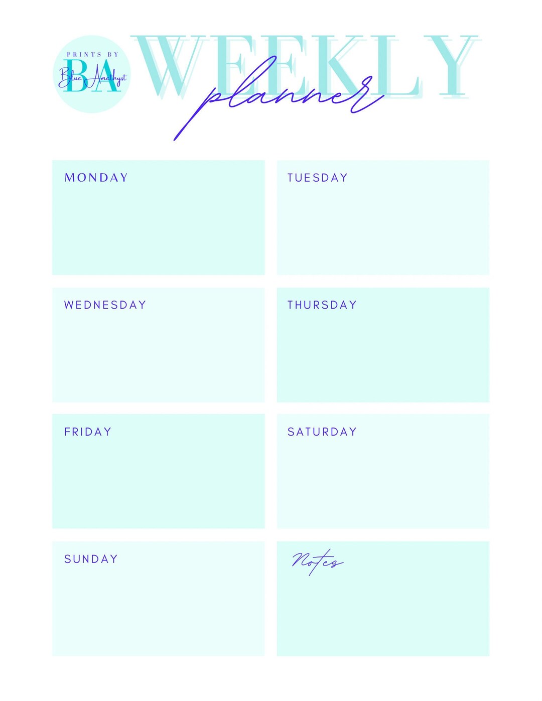 Weekly Planner Mint - Etsy