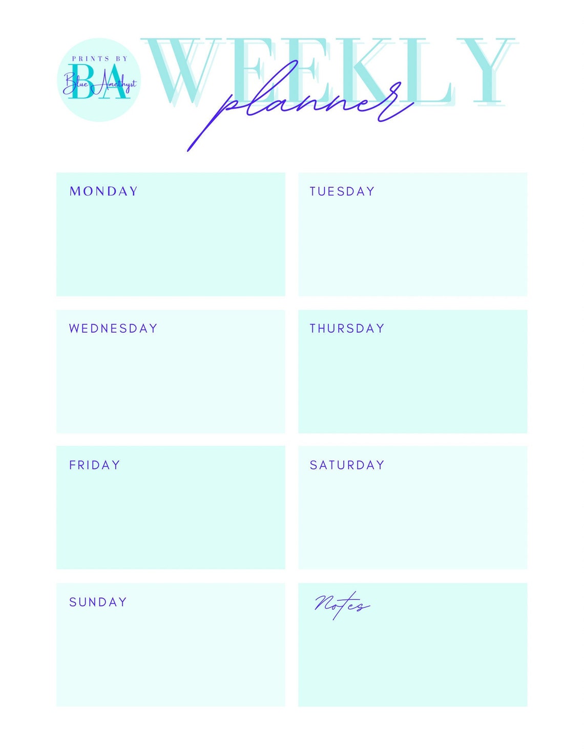 Weekly Planner Mint - Etsy
