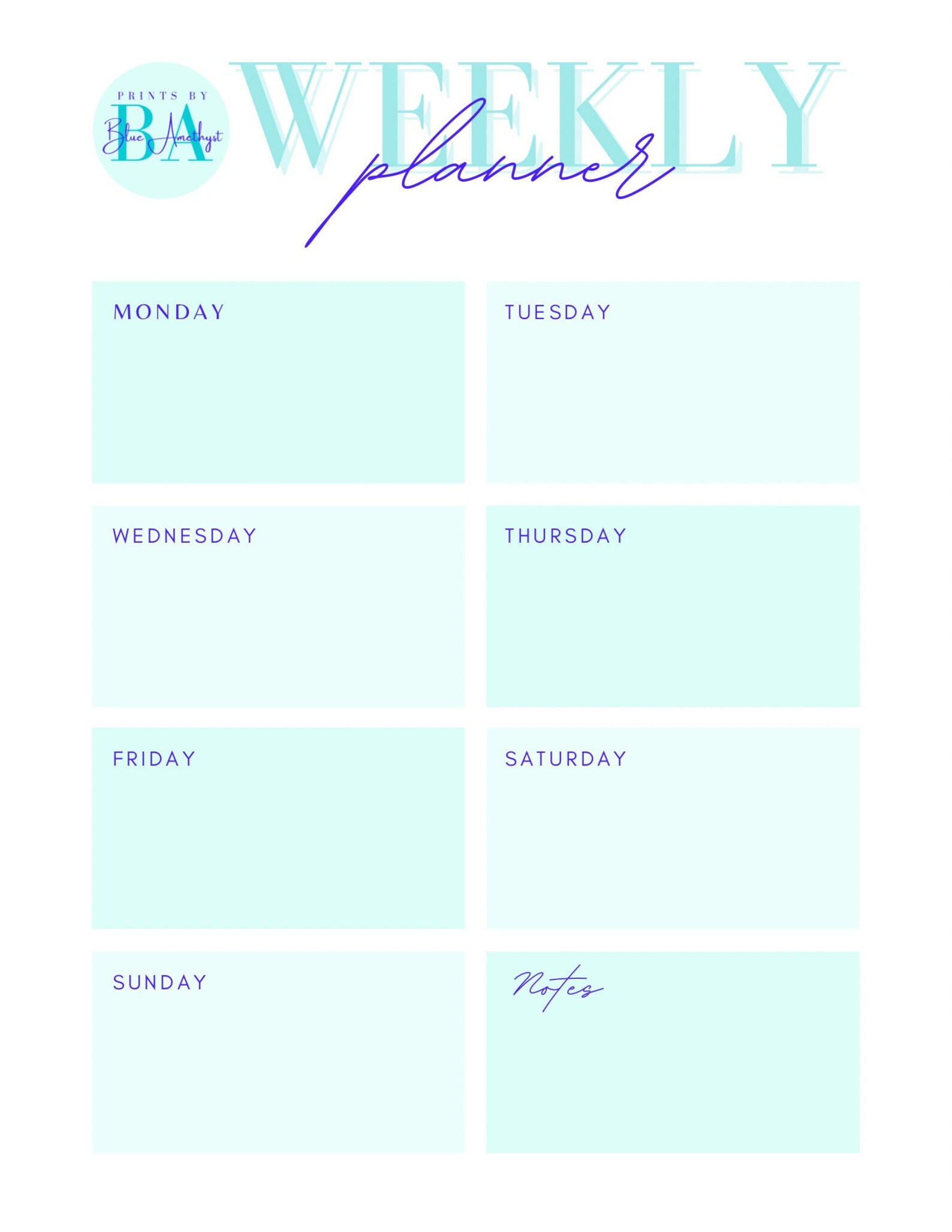 Weekly Planner Mint - Etsy
