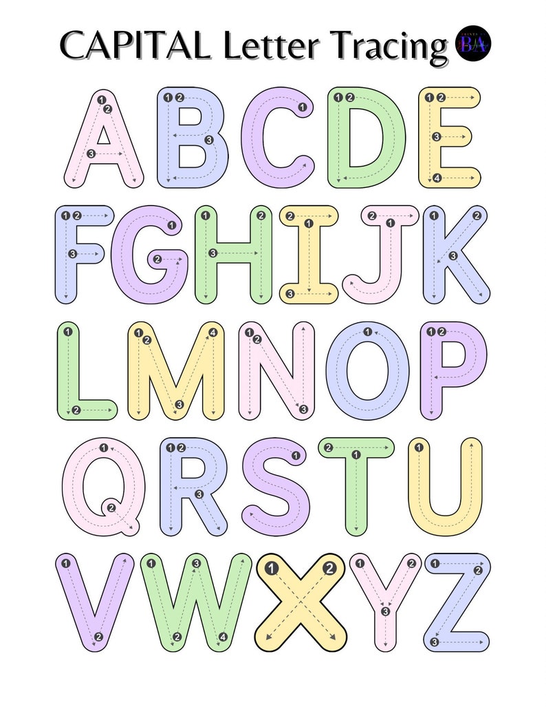 Capital Letter Tracing - Colorful - Etsy