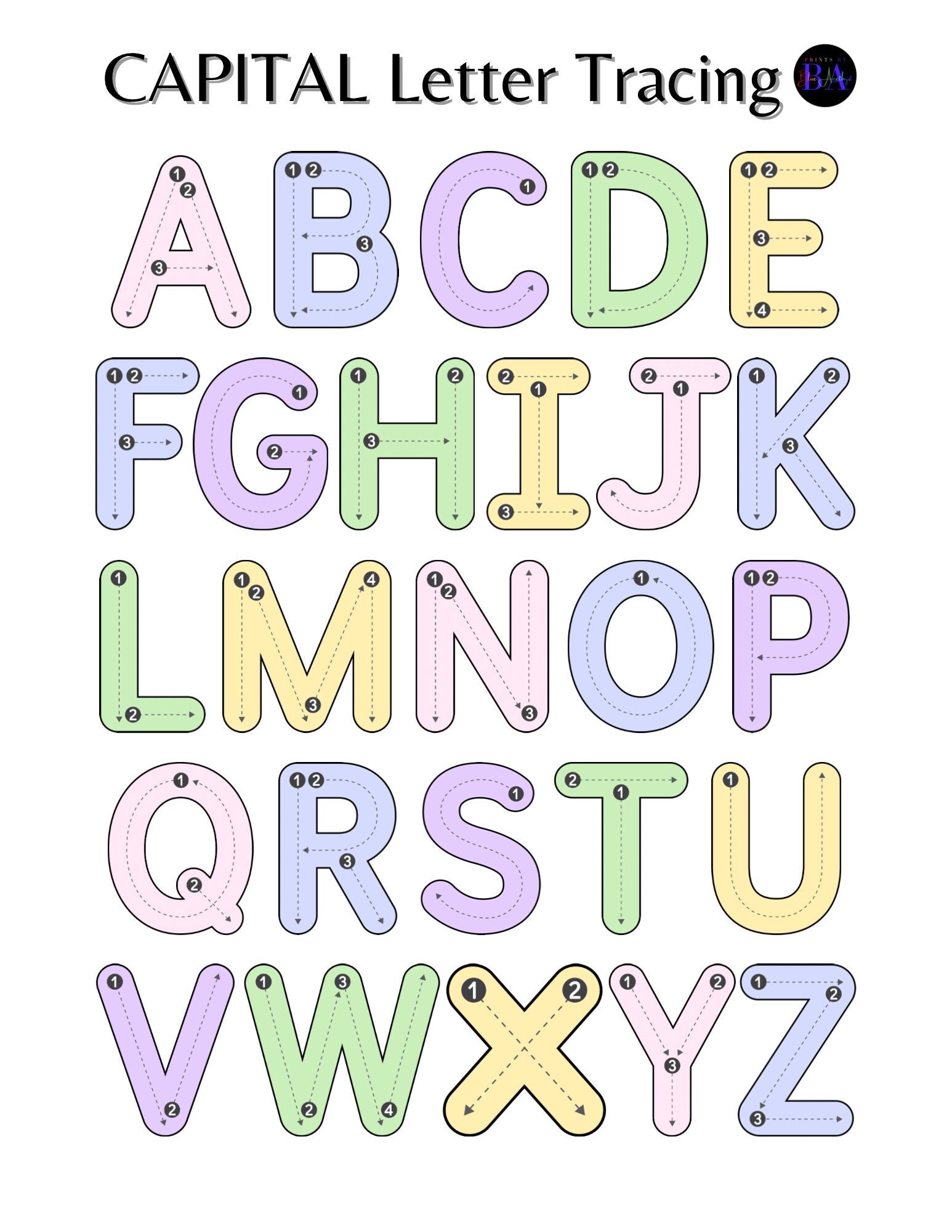 Capital Letter Tracing - Colorful - Etsy
