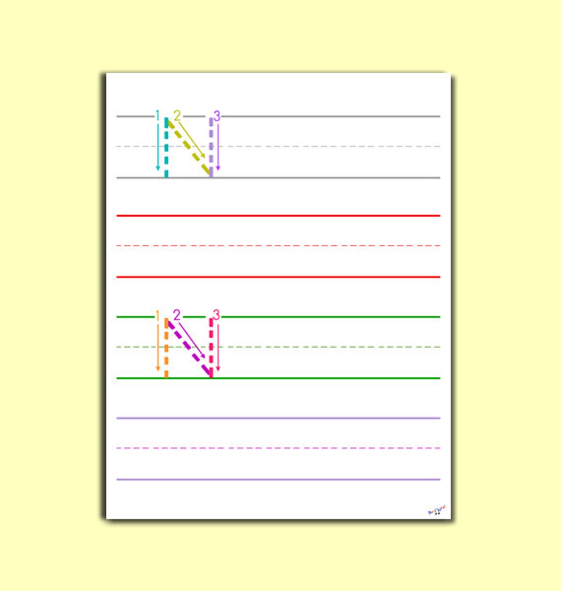 Letter N Worksheet Color Coded Traceable Letter N Practice | Etsy