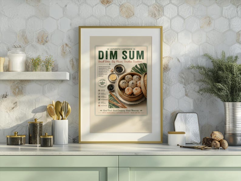 Dim Sum Wall Art Print | Chinese Food Kitchen Decor | Vintage Food ...