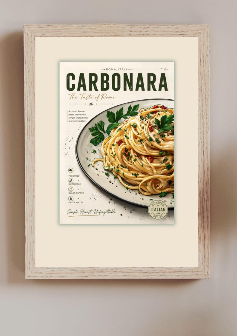 Carbonara Wall Art Print | Italian Food Kitchen Decor | Vintage Food ...