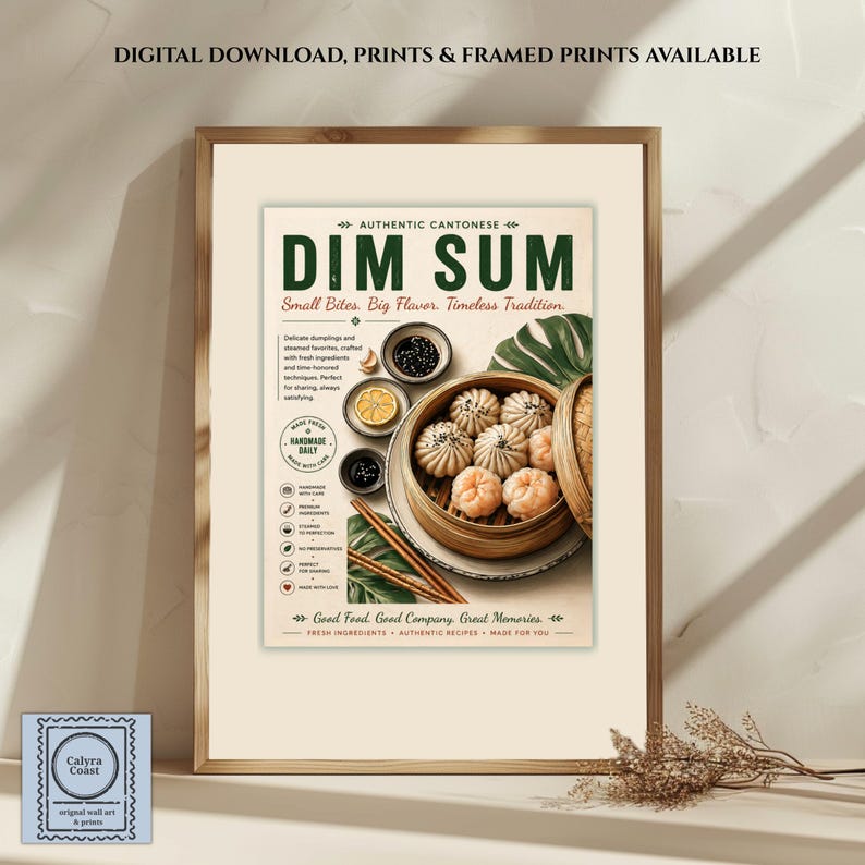 Dim Sum Wall Art Print | Chinese Food Kitchen Decor | Vintage Food ...