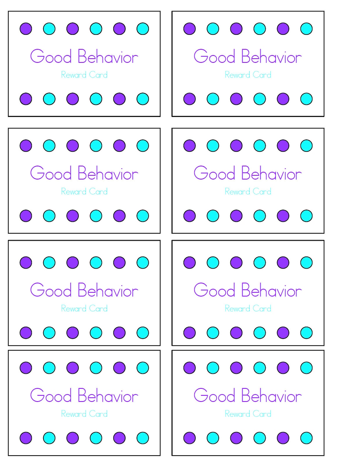 Good Behavior Reward Punch Card - GIRLS - Etsy