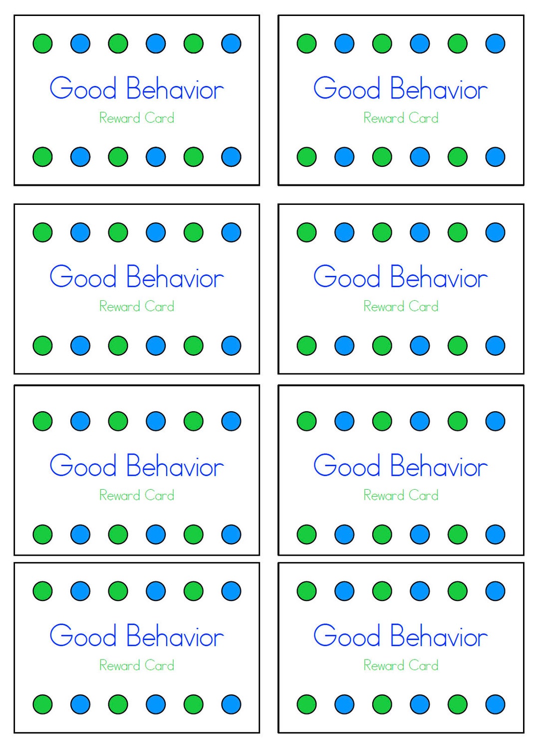 Good Behavior Reward Punch Card - Boys - Etsy