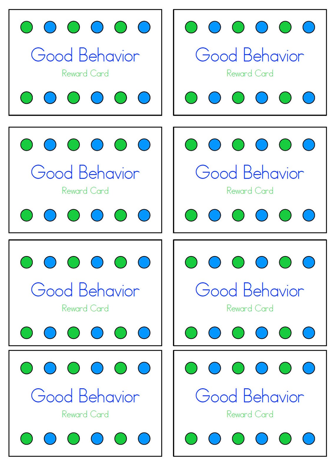 Good Behavior Reward Punch Card - Boys - Etsy