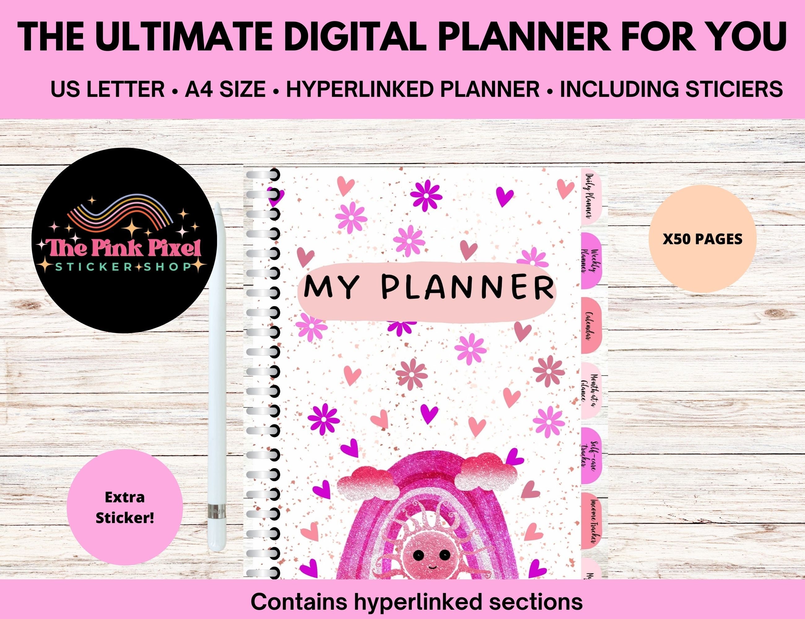 Goodnotes and Notability Pink Rainbow Digital Planner in Heart Theme ...