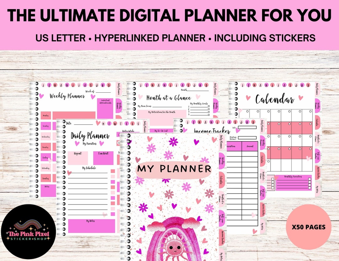 Goodnotes and Notability Pink Rainbow Digital Planner in Heart Theme ...