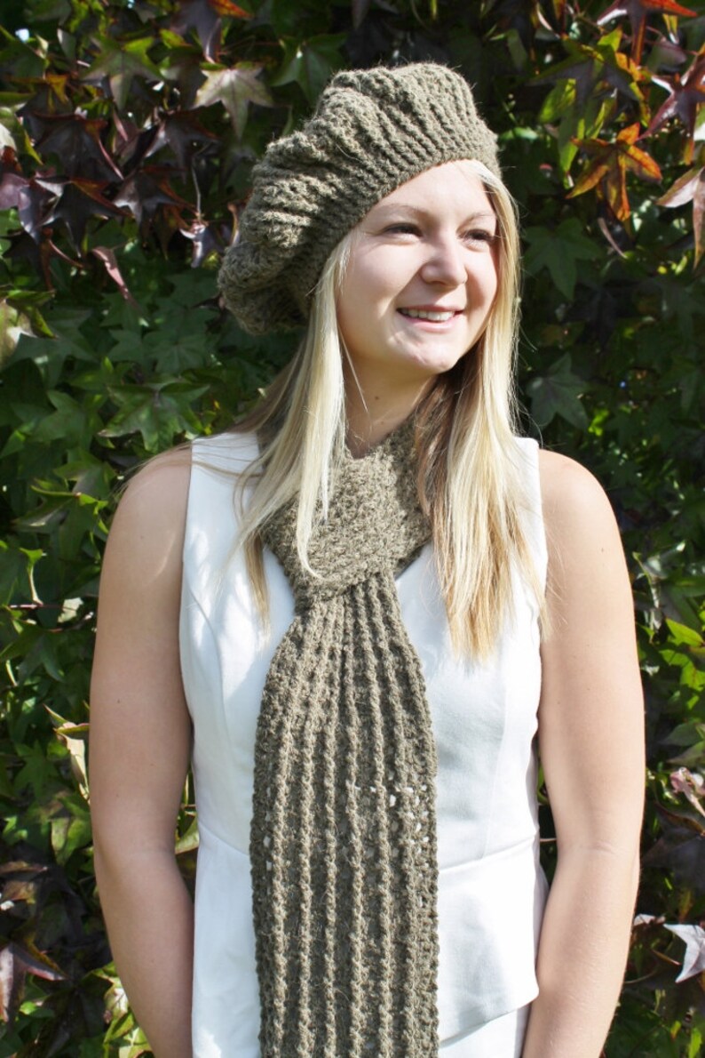 Crochet Pattern Lacy Ridged Beret and Matching Looped Scarf. - Etsy