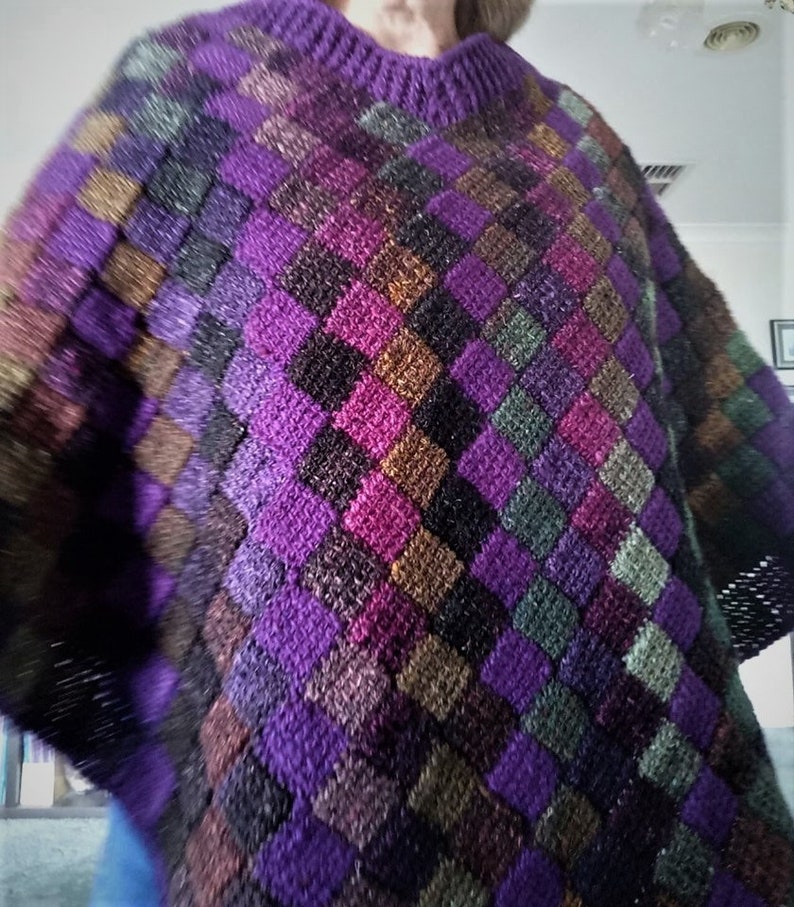 Crochet Pattern Entrelac Poncho Using a Simple Tunisian - Etsy