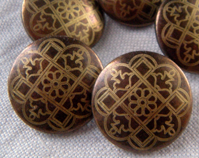 5 Antiqued Bronze Metal Buttons, 23 Mm (7/8"),elegant Floral Motiff ...