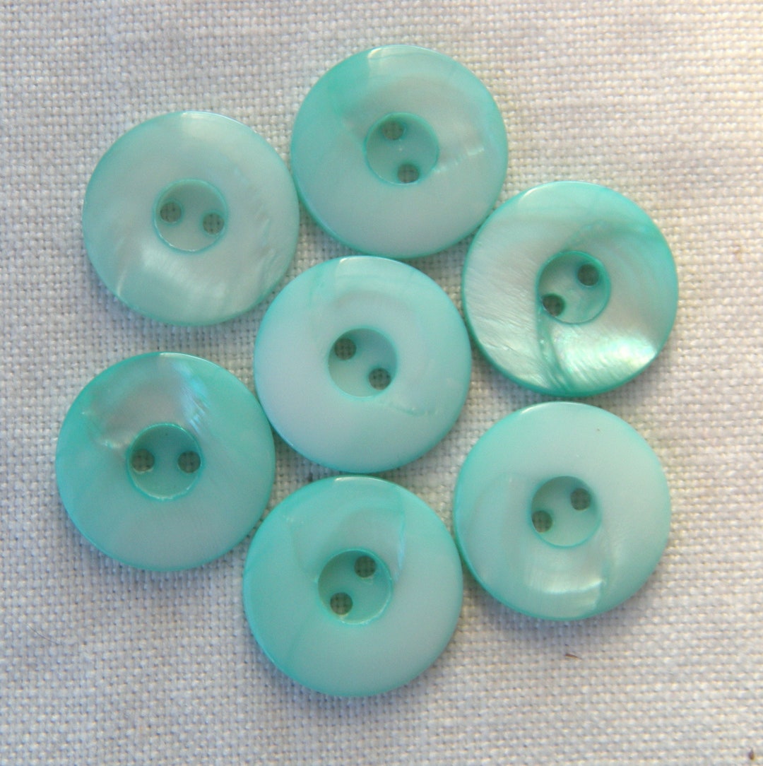 7 Aqua Green Shell Buttons, 19 Mm, Dyed, Swirling Pearl Patterns, Small ...