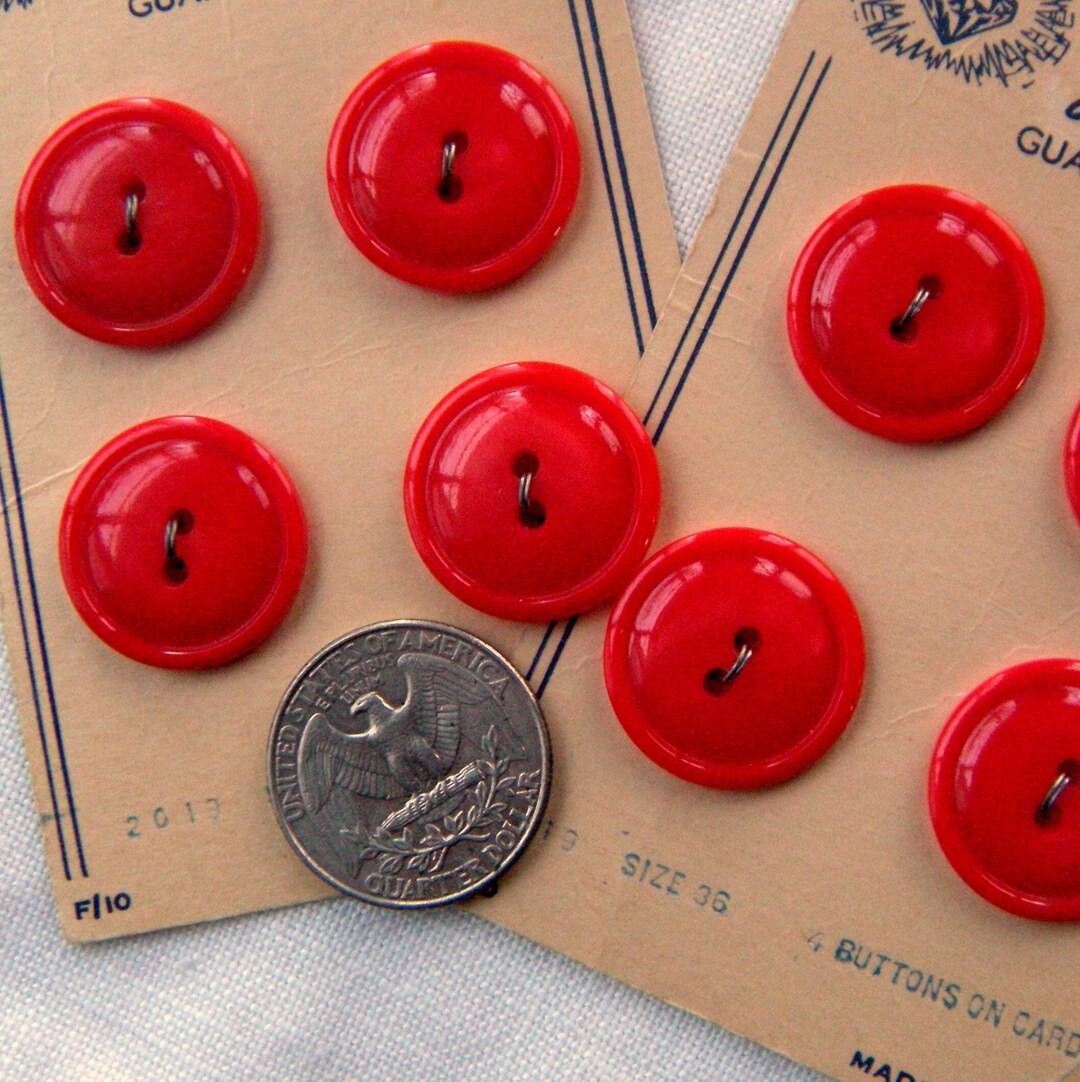 8 Vintage Jewel-tone Red Buttons, 22 Mm (7/8") Bold Glossy Red, Narrow ...