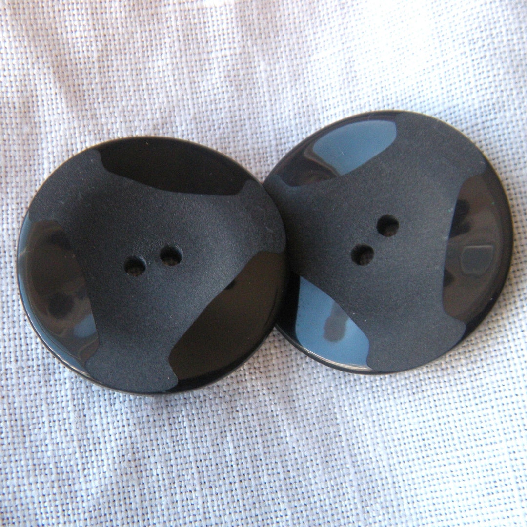 2 Big 35 Mm Black Buttons, Matte With High Gloss Accents, 2 Holes in ...