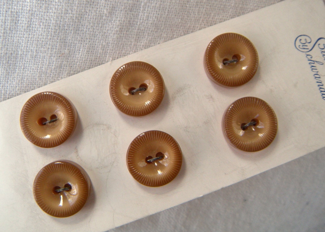 6 Glossy Tawny Brown Buttons,15 mm, Radiating Lines, Deep Center Well ...