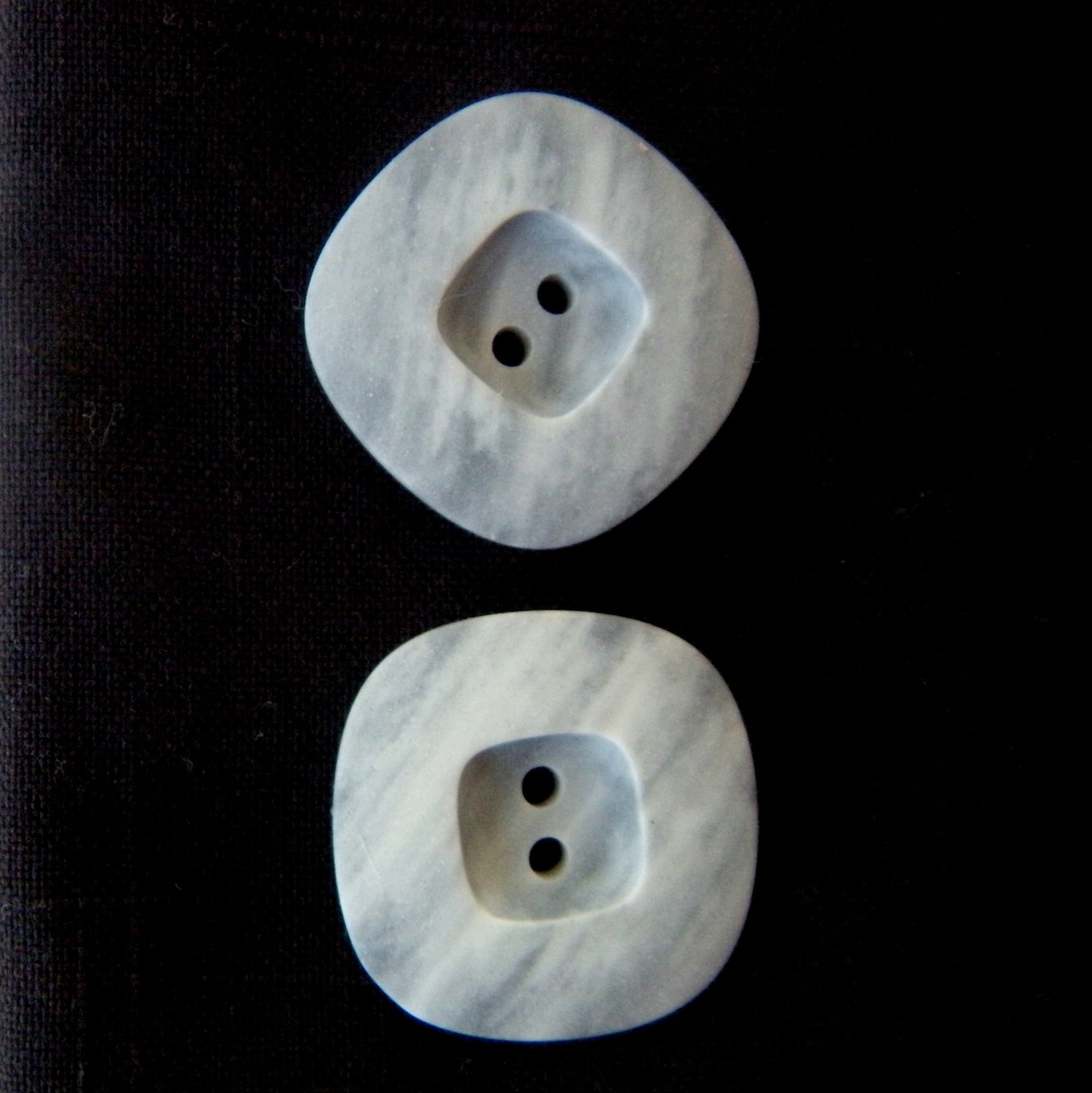 2 Big Two-tone Grey Square Buttons, 34 Mm, Varied Streaky Patterns of ...