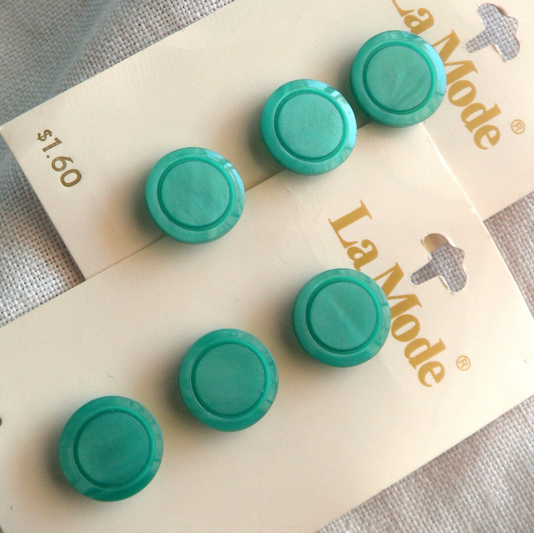 6 Aqua Green Buttons, Vintage La Mode,glossy Rim, Shank, Holland, 14 Mm ...